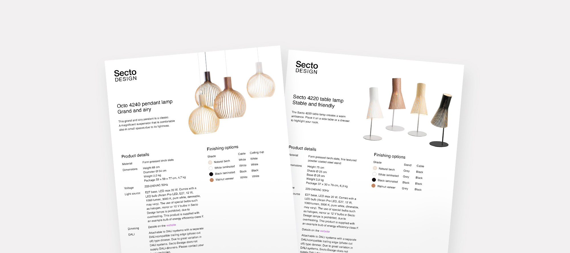 Spec sheets | Secto Design